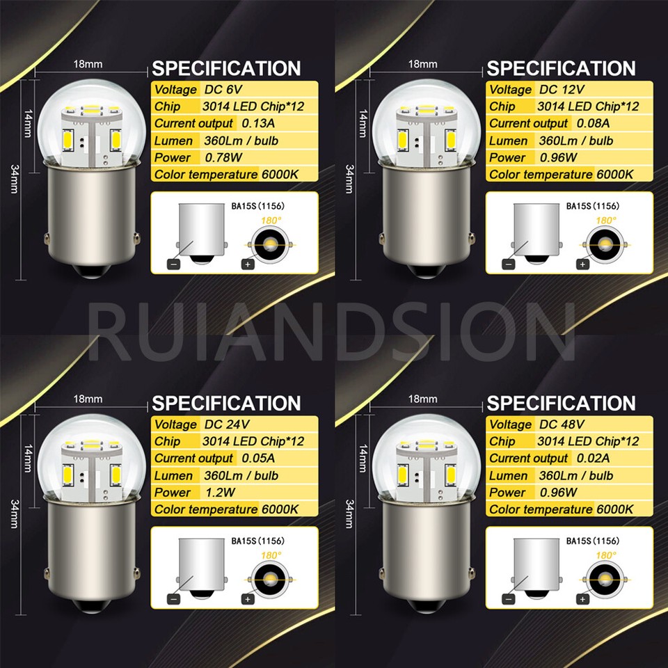 1156 BA15D 1157 LED Bulb 6V 12V 24V 48V For Car Marine Turn Signal ...