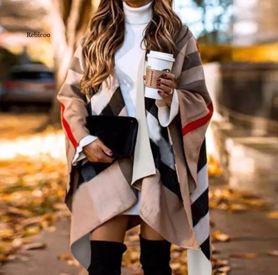 Women Autumn Poncho Elegant Fluffy Sleeve Warm Overcoat | eBay