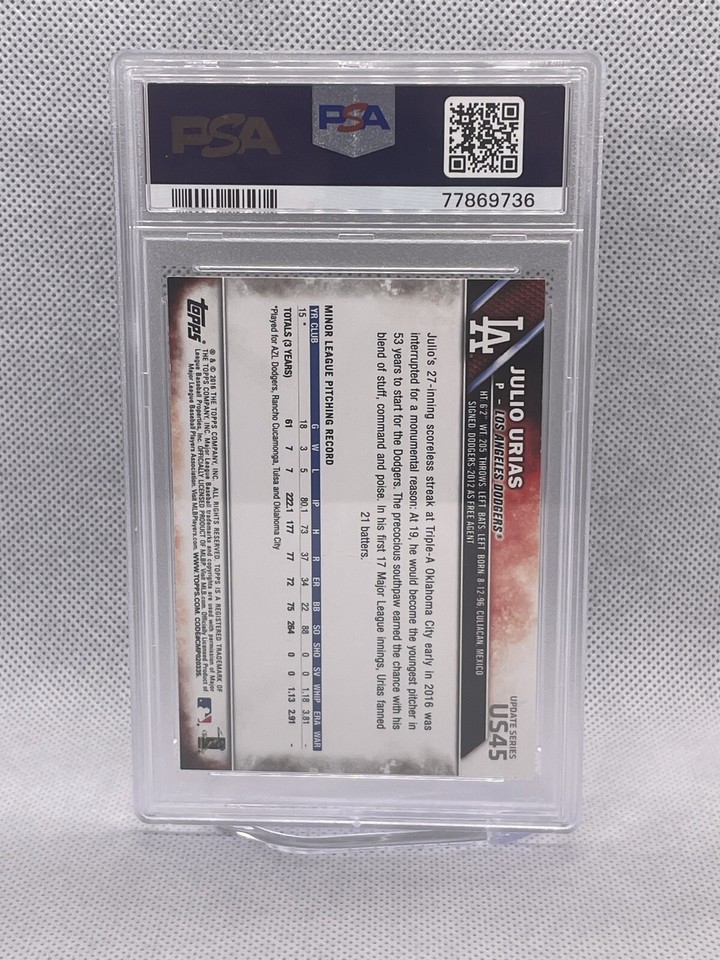 Julio Urias 2016 Topps Update Horizontal PSA 10 #US45 Los Angeles ...