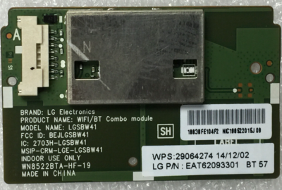 LG 49UB8500-UA 65UF7690-UH 43UF7600-UJ Wi-Fi Module LGSBW41 EAT62093301 ...