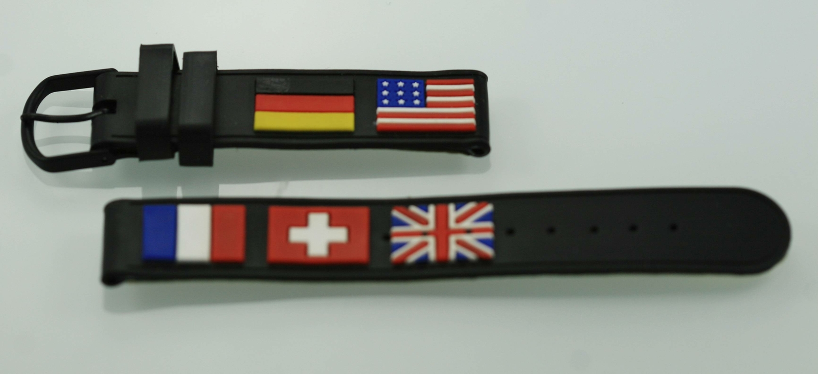 Unisex Black w/ USA and Europe Flags Rubber Replacement Watch Band 18mm ...