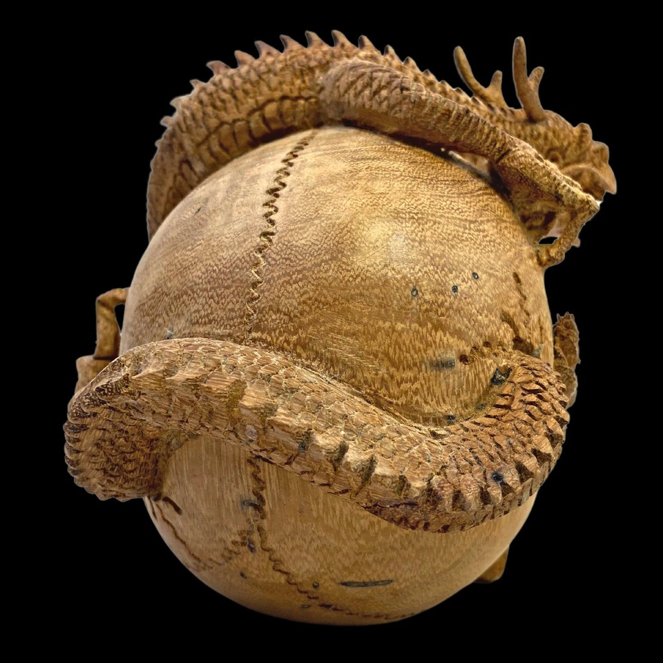 Skull Replica Sculpture Dragon Naga Hand CARVED Art Bali Wood Carving ...