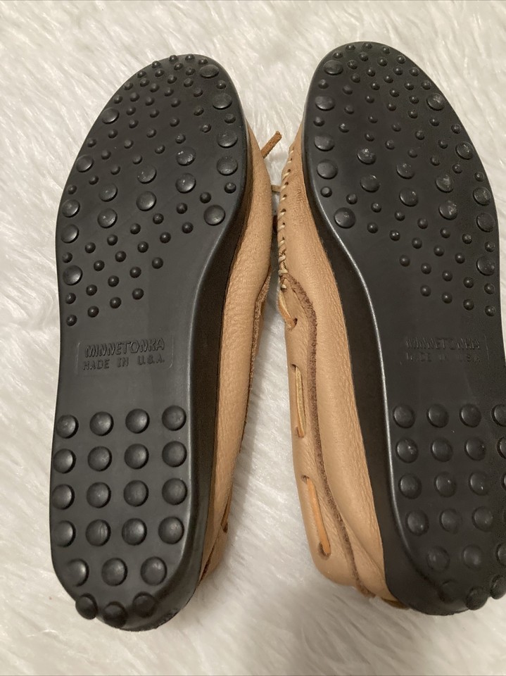 Minnie Tonka Light Brown Leather Slip-On Moccasin Shoes for Women, Size ...