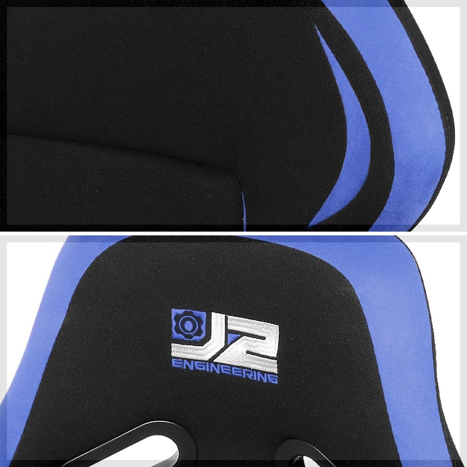 Pair J2 Universal Fiberglass Fixed Position Bucket Racing Seats Blue w ...