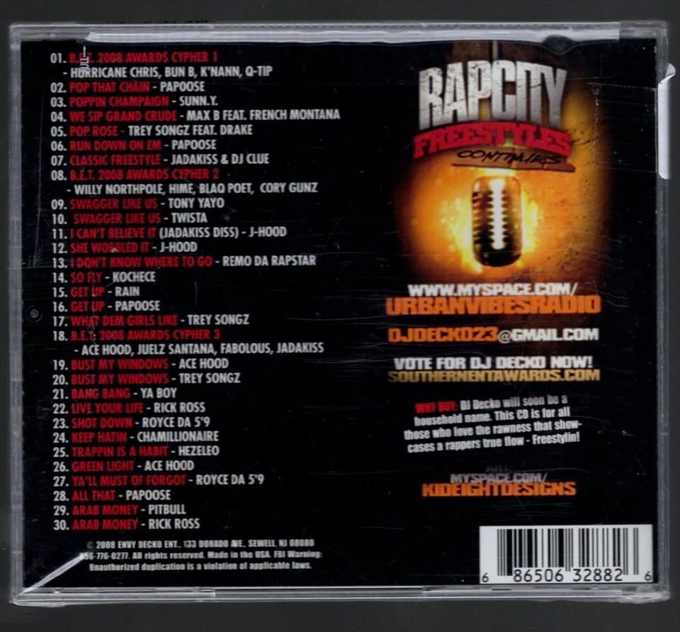 Rap City Freestyles Continues Volume One CD 2008 Hip Hop Envy Decko Ent ...