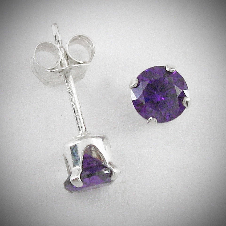 Birthstone Post Earrings - 4mm Round Simulant in SOLID Sterling Silver ...
