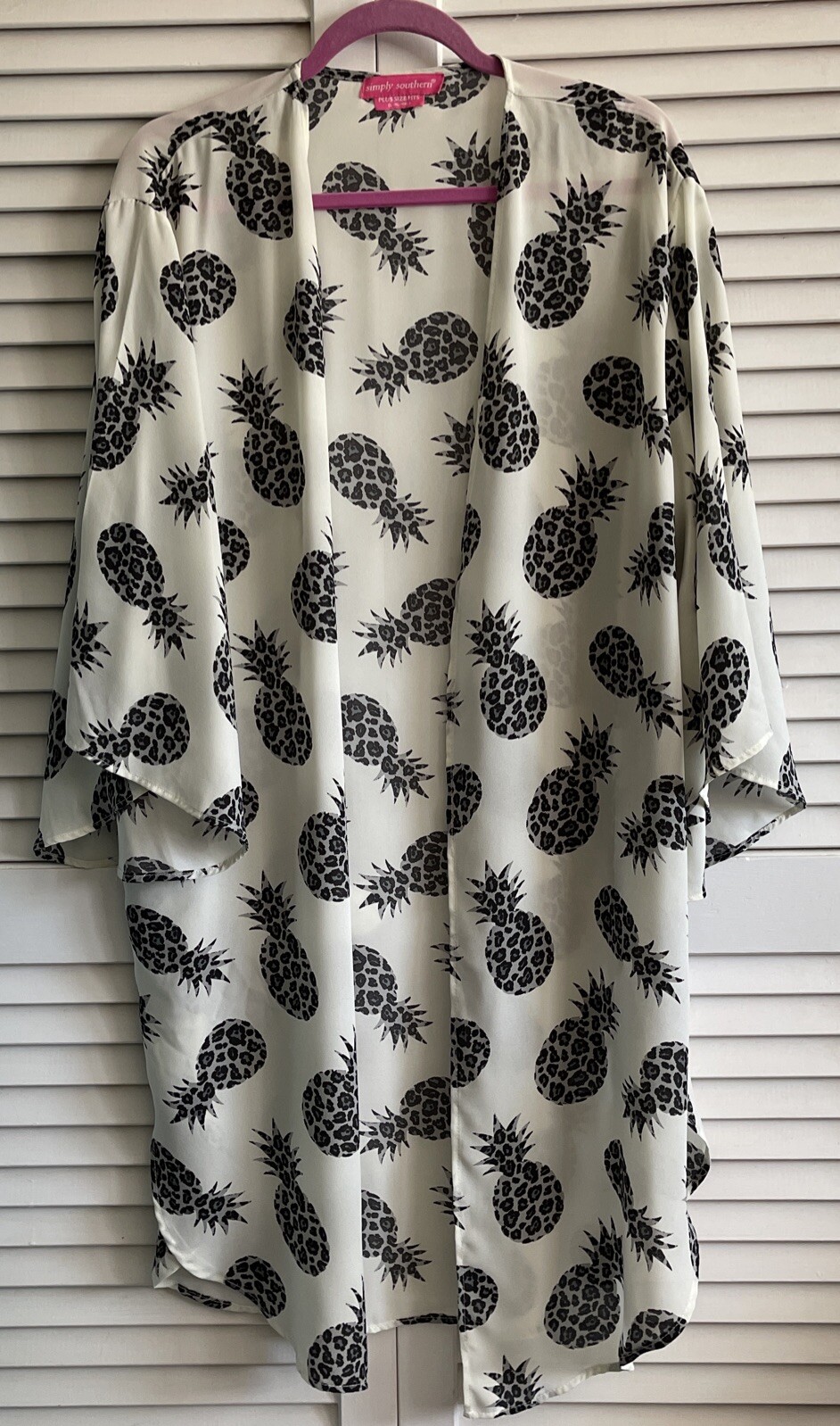 simply southern Cardigan L/XL women Pineapple Print Sheer Kimono lounge ...