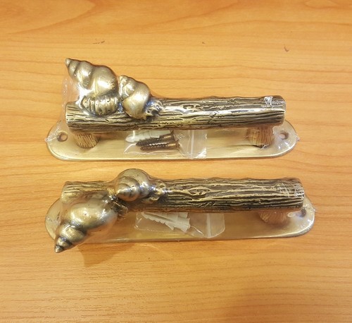 2x Brass Door Handle Pull LOG CONCH Base Figurine Vintage Home Decor ...
