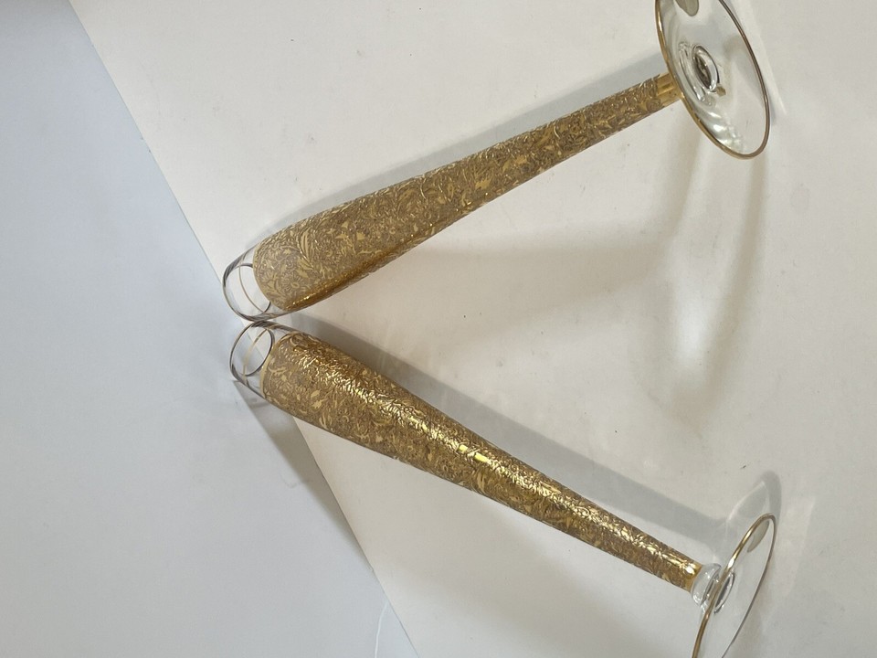 Glastonbury Gold Lotus Tall Champagne Flutes Gold Encrusted Floral ...