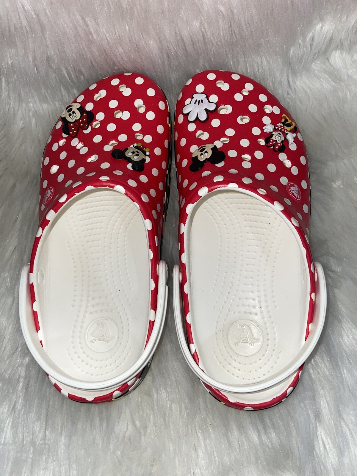 Minnie Mouse Red/White Polka Dot Crocs Black framed s… - Gem