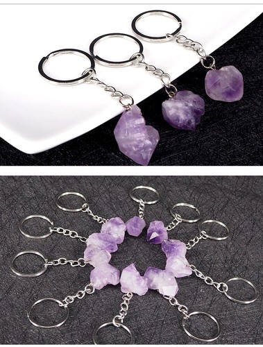 100pcs Amethyst Key Chain Natural Amethyst Crystal Point Chain Gemstone ...