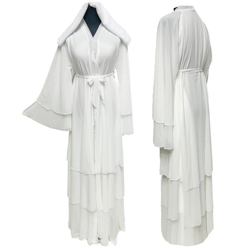 Damen Über Weiß Offene Vorderseite Chiffon Abaya Jalabiya Langes Kleis ...