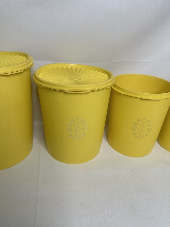 Vintage 1970's Tupperware SET of 5 NESTING CANISTERS Yellow Harvest ...