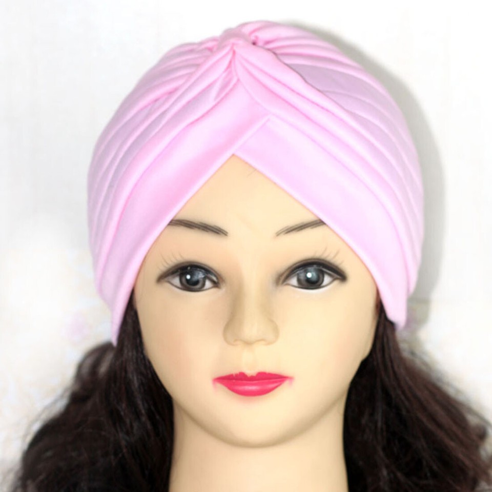 Plain Stretchy Ladies Chemo Turban Indian Cloche Trendy Fashion Pleated ...