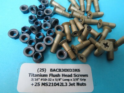 25 Titanium Flush Head 10-32 x 5/8” Long Boeing BACB30XD3K6 Screws +25 ...