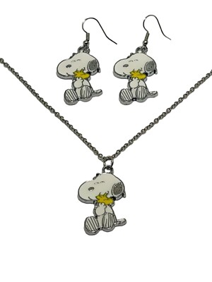 Snoopy And Woodstock Cartoon Charm Metal Pendant Necklace And Earrings ...