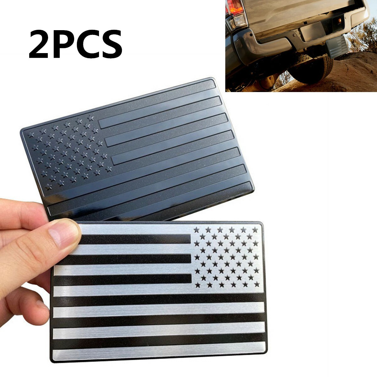 2Pcs 3D Metal American Flag Car Sticker For 2" Tow Trailer Hitch Cover ...