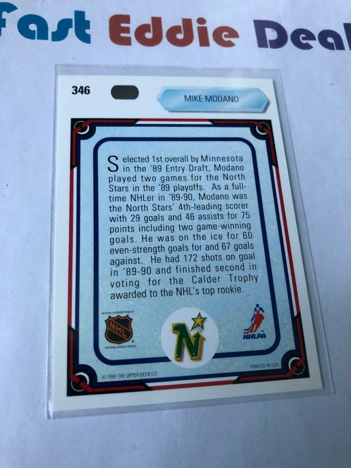 UPPER DECK HOCKEY 1990 MIKE MODANO ALL ROOKIE CARD 346 MINNESOTA NORTH ...