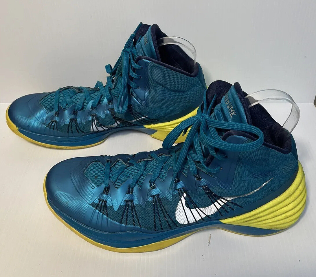 NIKE 2013 MENS HYPERDUNK LUNARLON 599537-300: TEAL BLUE & YELLOW, SIZE ...