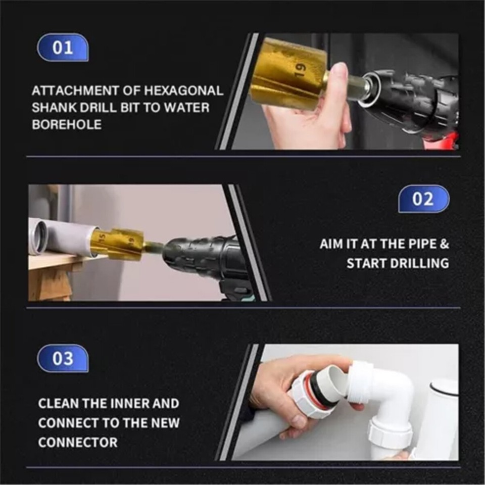 3PCS Heavy Duty Pipe Reaming Drill Bits, PVC Pipe Reamer, Conduit ...