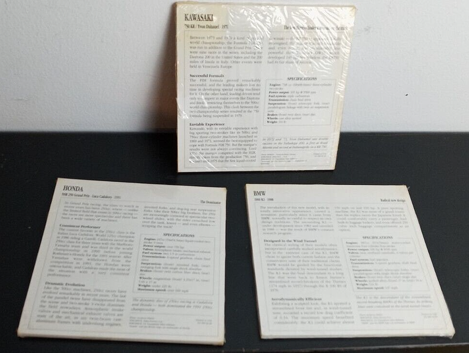 1992 Italy, Japan, USA Motorcycle Specs Info Card Sets Benelli, Harley ...
