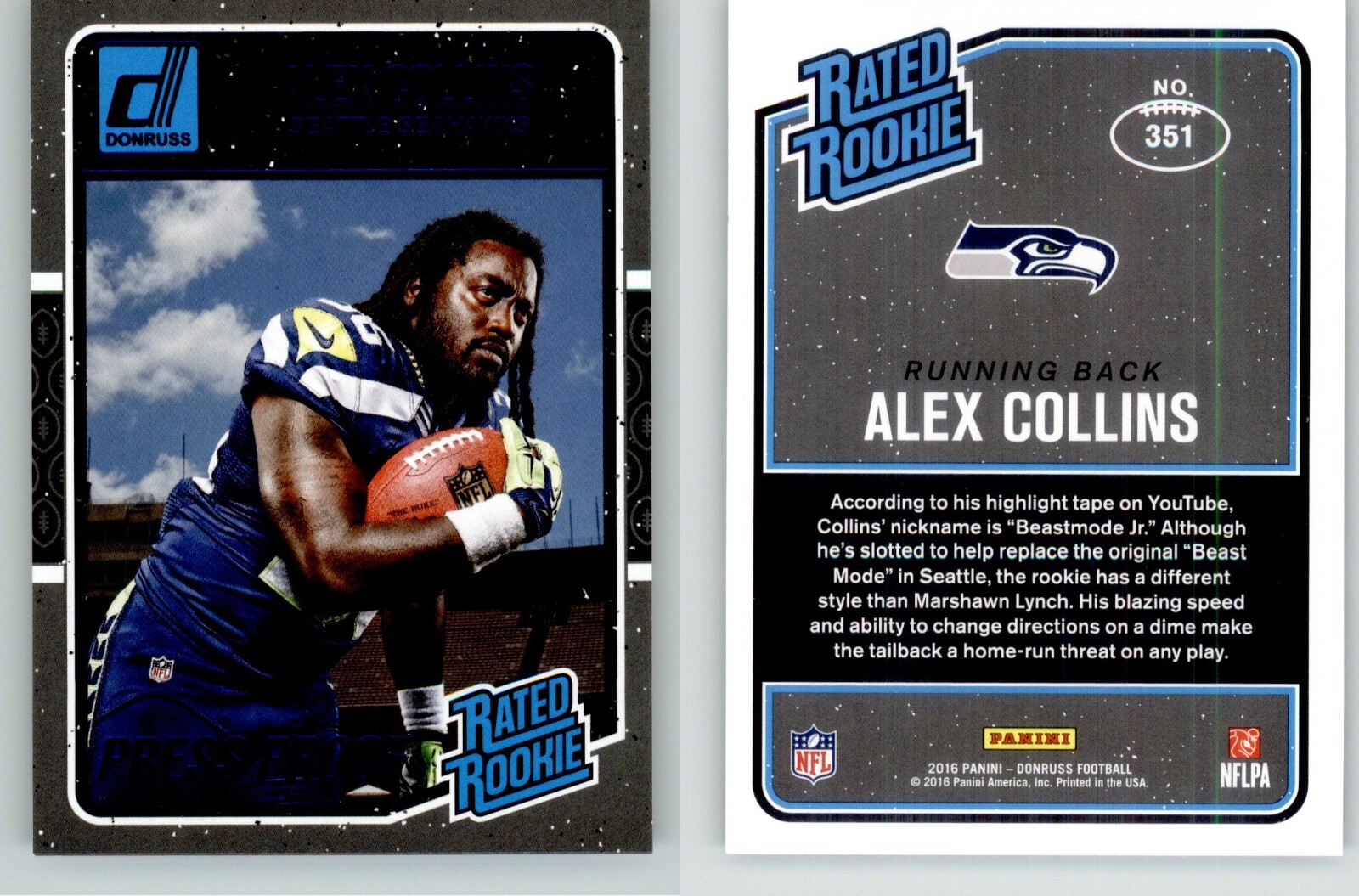 Alex Collins 2016 Donruss Rated Rookies Press Proof Blue #351 Rookie RC ...