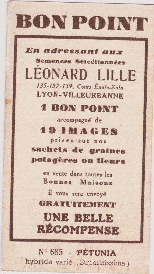 BON POINT PUBLICITAIRE LEONARD LILLE/ LYON GRAINES POTAGERES/FLEUR ...