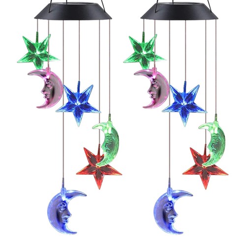 2PK 25th Hour Solar Stars & Moon Outdoor Hanging Colour Changing Wind ...