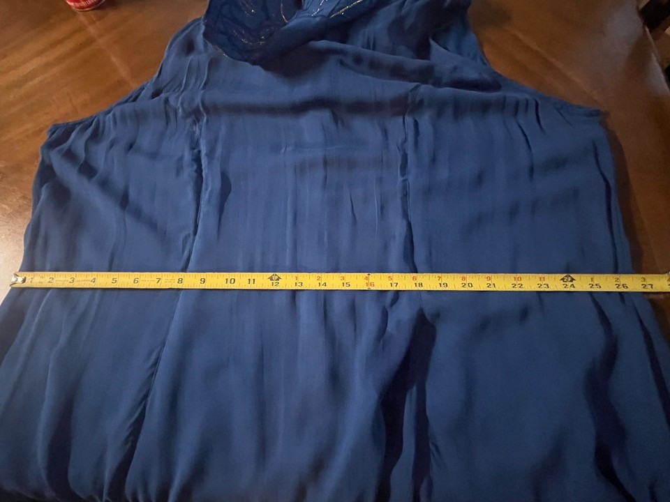 Ashro Blue Maxi Dress Plus Size 26W Gold Embroidered Capelet Church ...