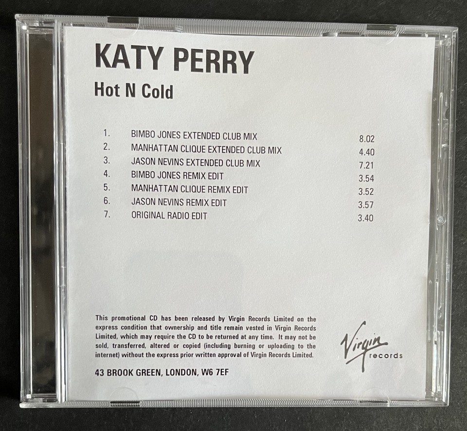 Katy Perry Hot N Cold Bimbo Jones 2008 Rare VIRGIN Records Promo Cd ...