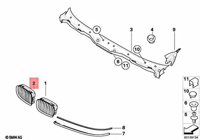 Genuine BMW 5 Series E39 Front Radiator Kidney Black Grille Left OEM ...