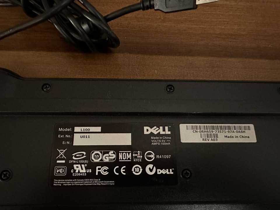 Dell Genuine Wired Keyboard USB Model” L100, SK-8115 Keyboard | eBay