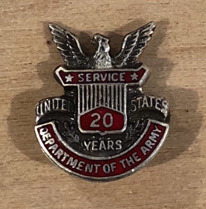 1950S Sterling Silver U.S. Dept Of The Army 20 Year Service Pin .625 ...