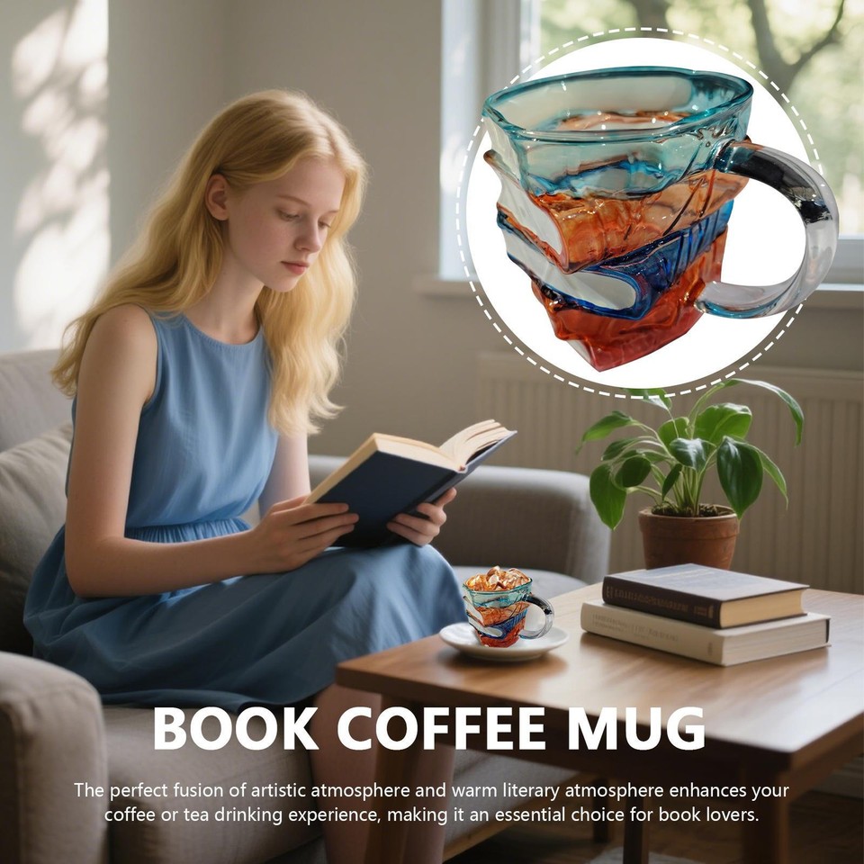 Painted Book Mug Novelty 3D Painted Book Coffee Mug Unique Book Stack ...