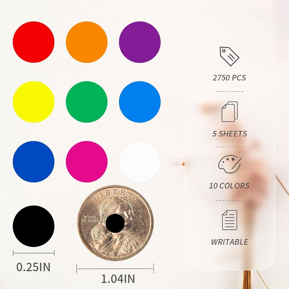 1/4" Small Colored Dot Stickers 2750 PCS Round Circle Stickers Tiny ...