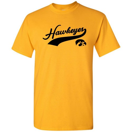 Iowa Hawkeyes Baseball Jersey Script College University T-Shirt - Gold ...