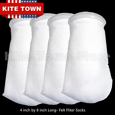 8" Long Felt Filter Socks 200 Micron 4" ring for Aquarium Fish Tank ...