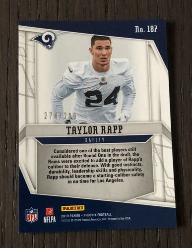 2019 Panini Phoenix - Rookies Taylor Rapp #187 Red /299 (RC) for sale ...