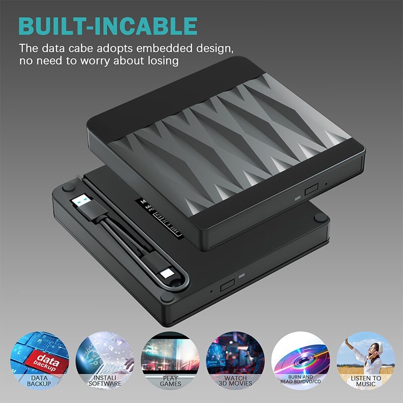 External Blu-ray DVD Drive Portable BD/DVD/CD -/+RW Player Burner ...