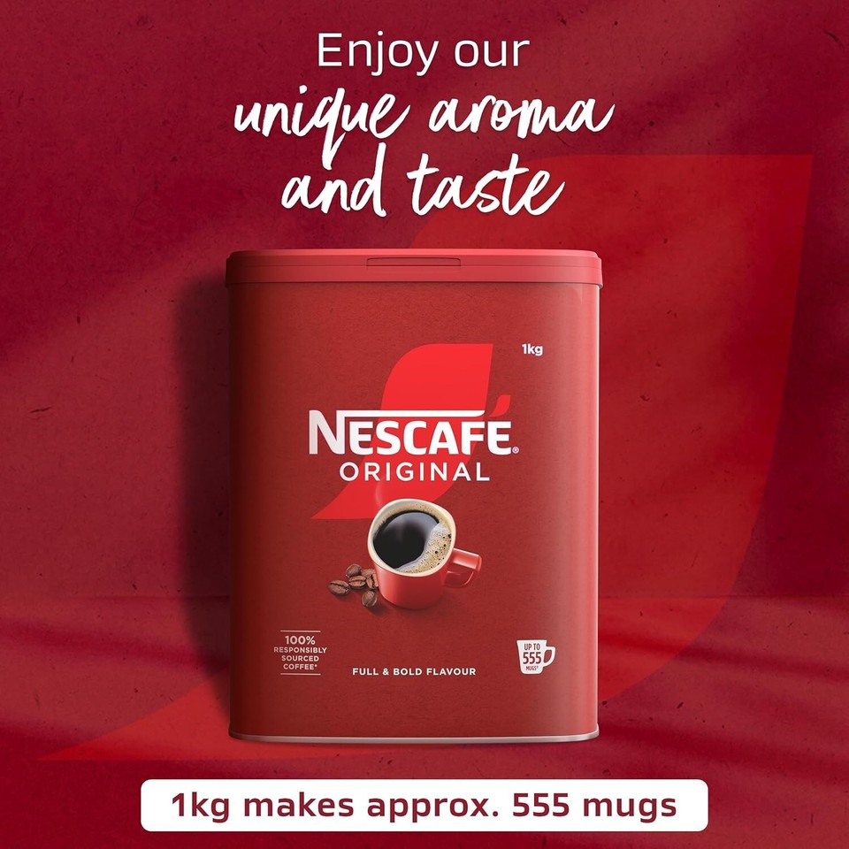 Nescafe Original Instant Coffee Granules 1kg Tin - Approx 555 Cups ...