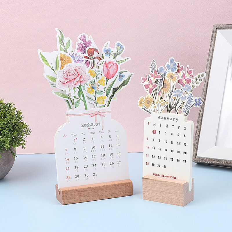 Bloomy Flower Desk Calendar Creative Wooden Card Calendar High Desktop ...
