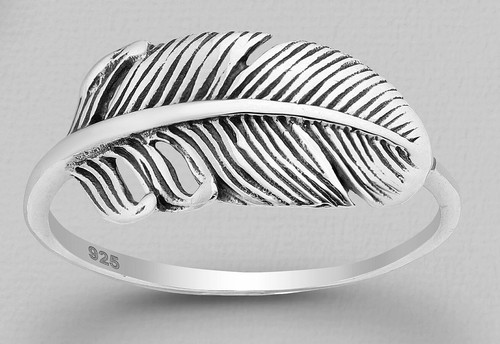 Solid Sterling Silver Feather Stack Ring Band 8.5mm Wide 1.24g Size 5 ...