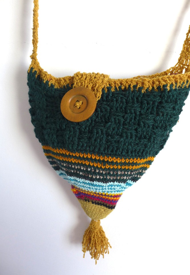 Womens Bag Handmade Acrylic Wool Crocheted Multi Color 12x14 inch Tote ...