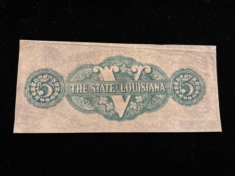 1863 $5 The State of Louisiana Shreveport LA Obsolete Note Mar 10 ...