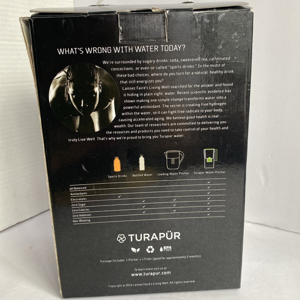 TURAPUR Hydrogen Water Pitcher w/ 1 Sealed Filter Container ~New Open ...