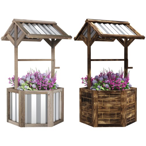 Outsunny Wooden Wishing Well Planter with Galvanized Canopy | eBay