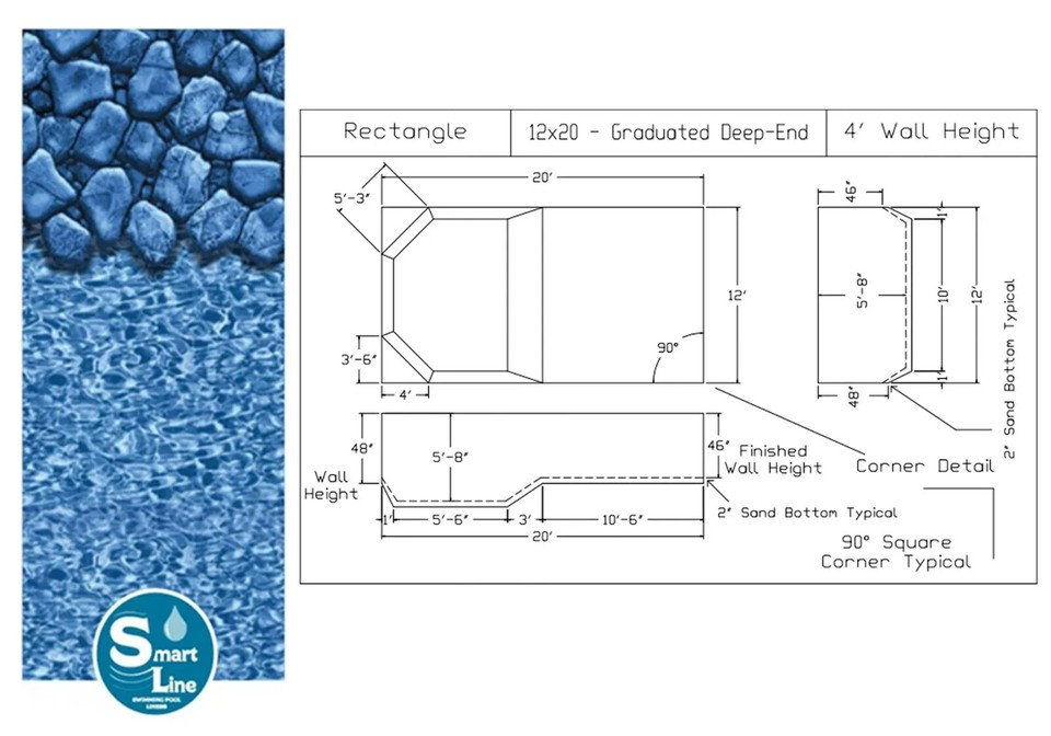 Smartline Rectangle Boulder Beaded 5½' Deep End Liner for use w/ Kayak ...