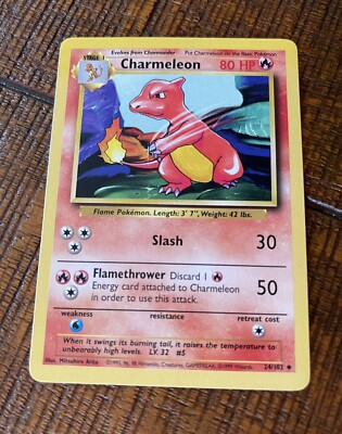 Extremely RARE Stage 1 Pokemon Charmeleon Card 24/102, 1995 | eBay