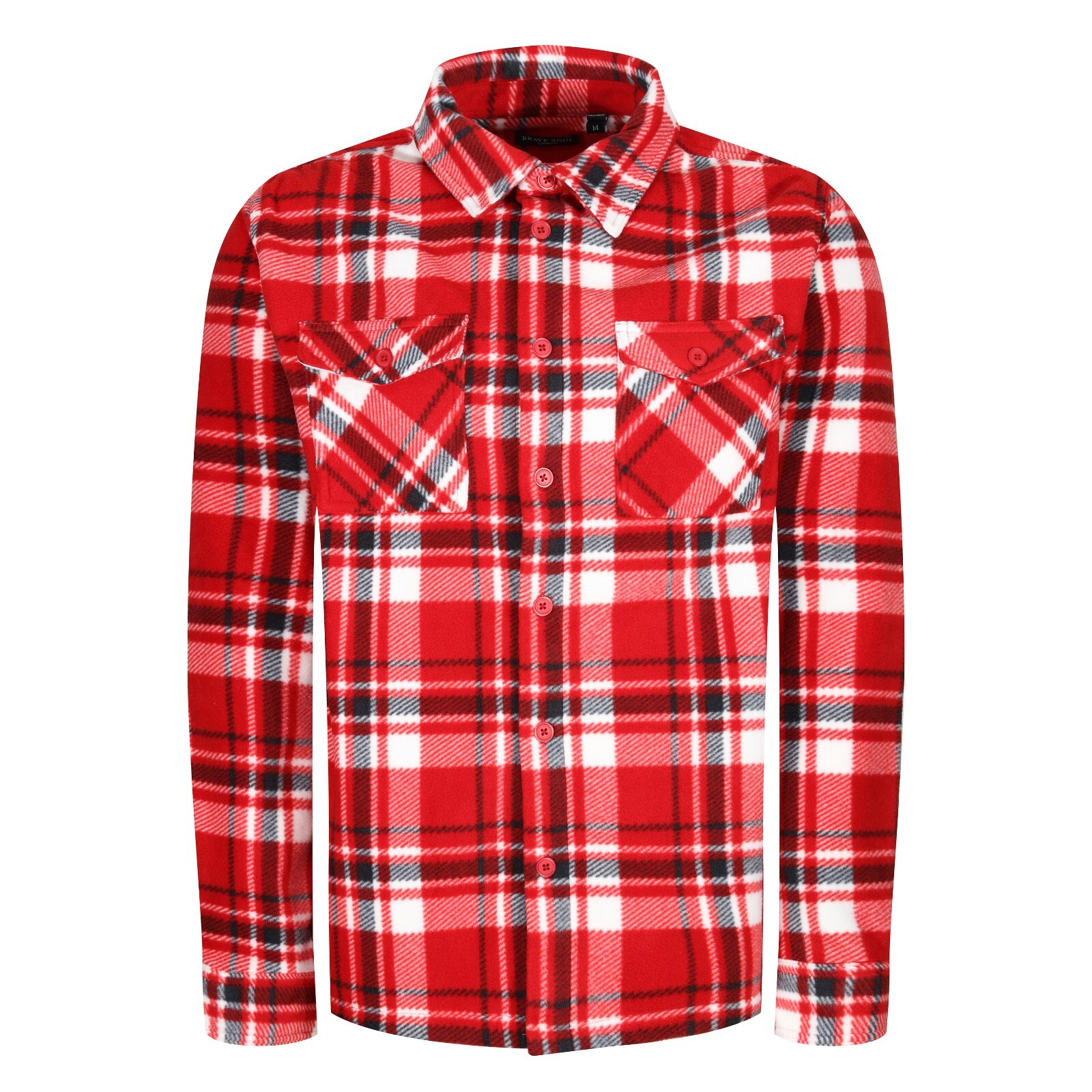 New Mens Overshirt Button Up Long Sleeve Shacket Pocket Casual Check ...