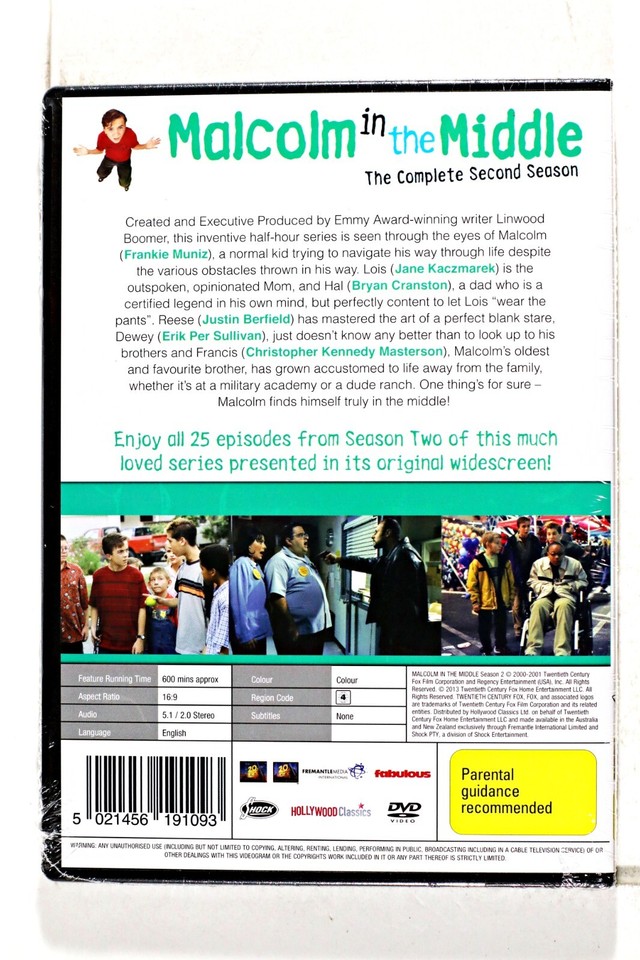 Malcolm in the Middle Complete Season 2 (4 Disc Set) Region 4 DVD New ...